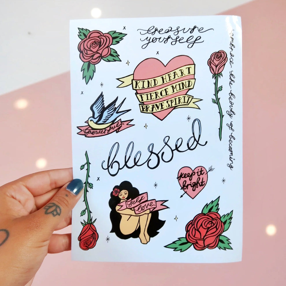tattoo flash vinyl sticker sheet - positive tattoo art stickers – Keep ...