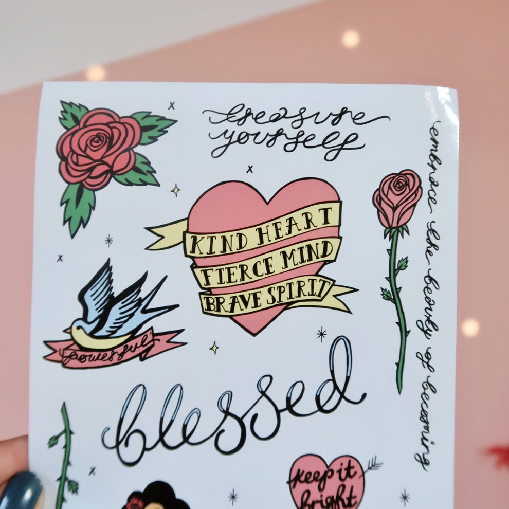 tattoo flash vinyl sticker sheet - positive tattoo art stickers – Keep ...