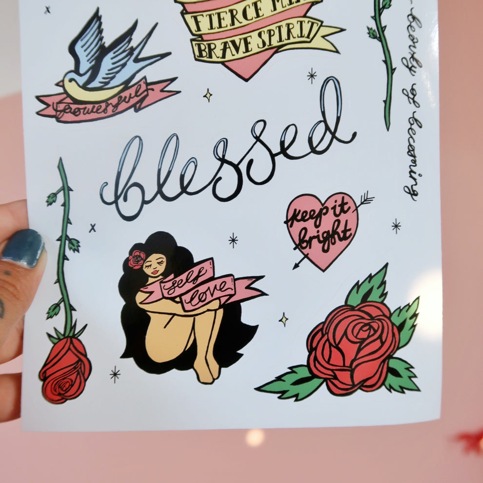 tattoo flash vinyl sticker sheet - positive tattoo art stickers – Keep ...